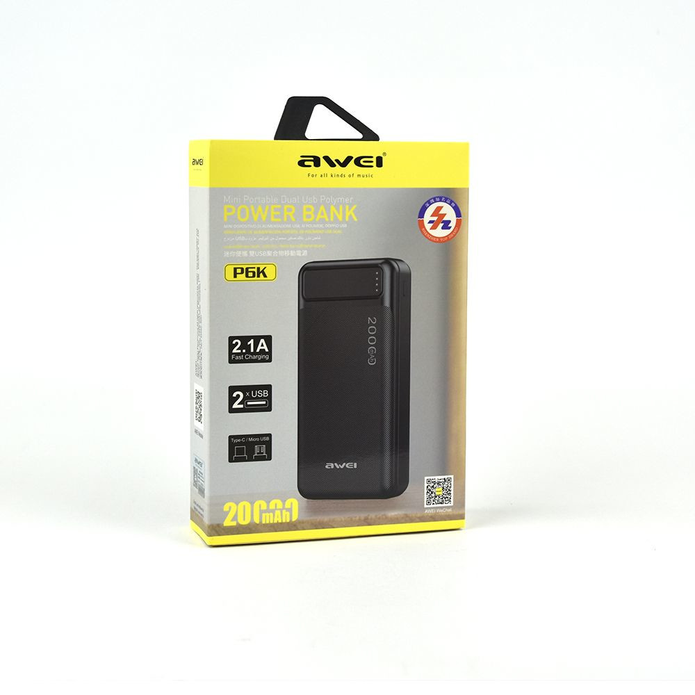 Power Bank Awei P6K 20000 mAh Black - купить в интернет-магазине MOBO